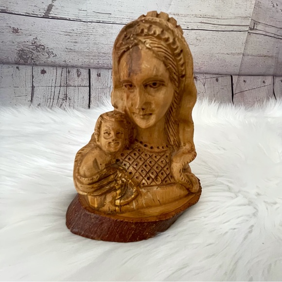 Accents | Vintage Hand Carved Olivewood Mary And Baby Jesus Figure ...